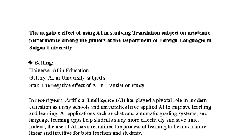 The Negative Impact of AI on Translation Studies: A Study at Saigon ...