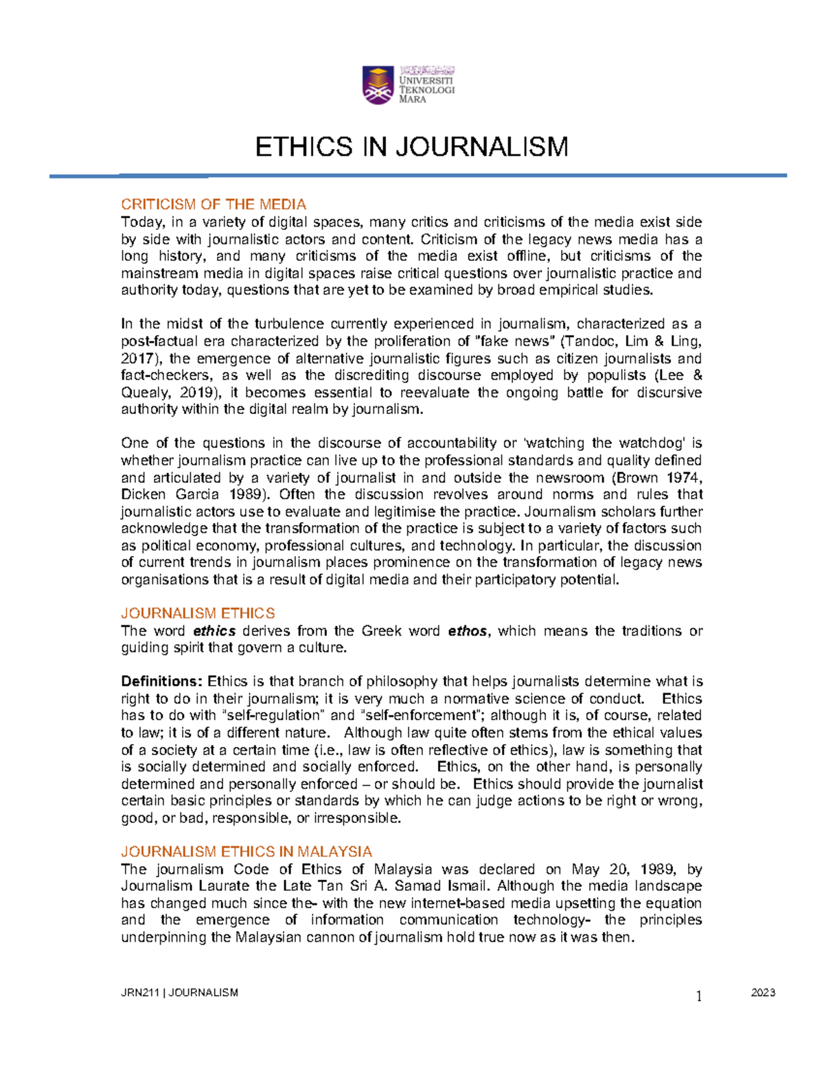 Ethics in Journalism: Insights & Guidelines for Media Integrity - Studocu