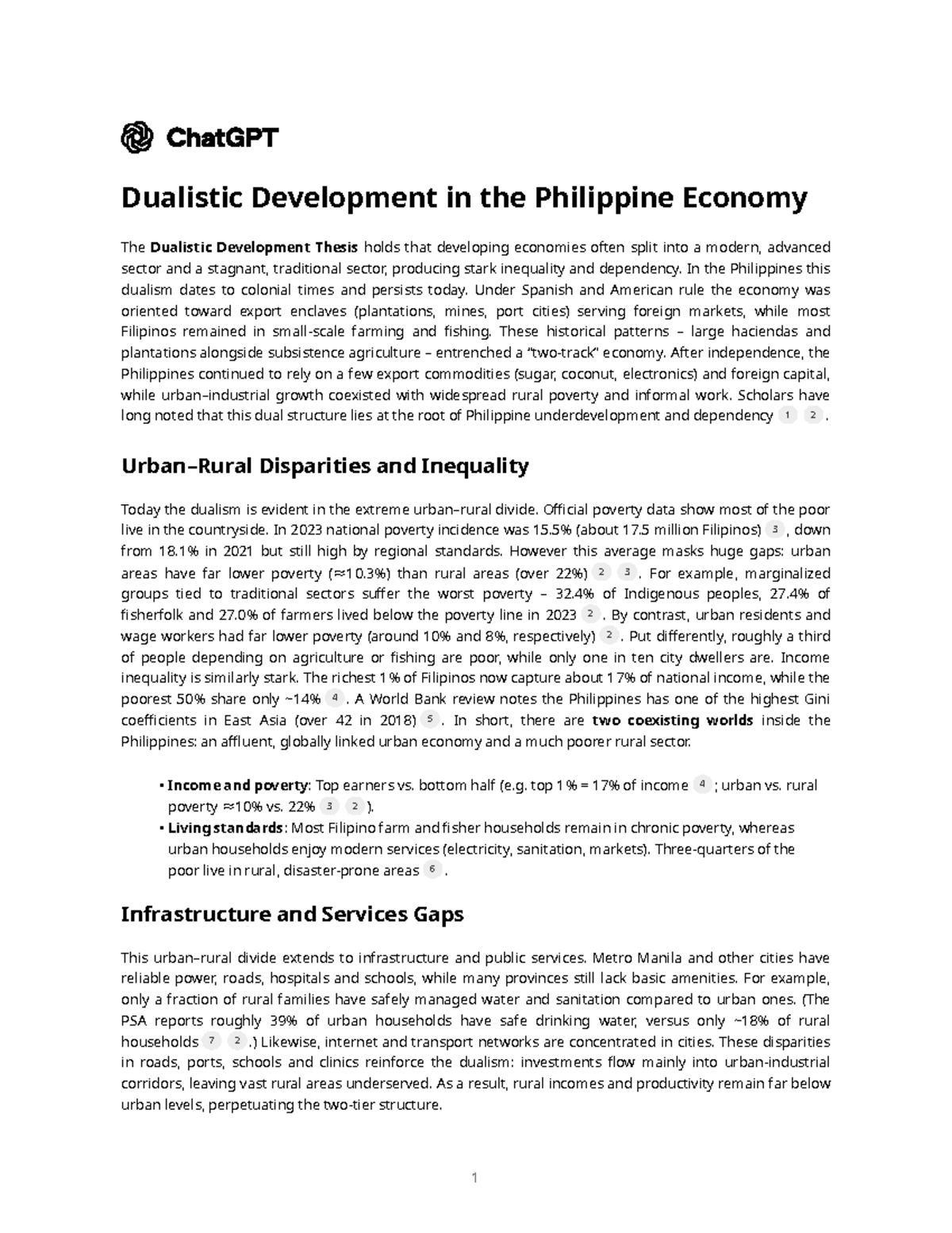 Dualistic Development and Inequality in the Philippine Economy: A Study ...