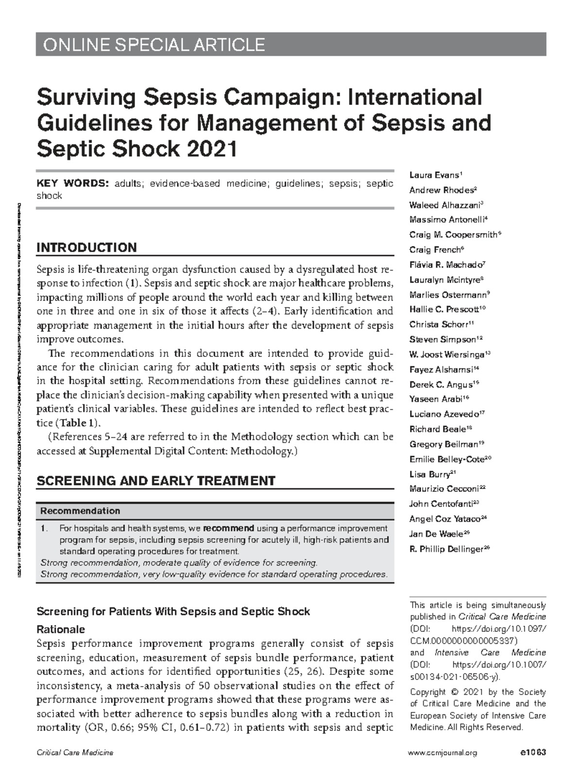 2021 Surviving Sepsis Campaign: Guidelines for Sepsis Management - Studocu