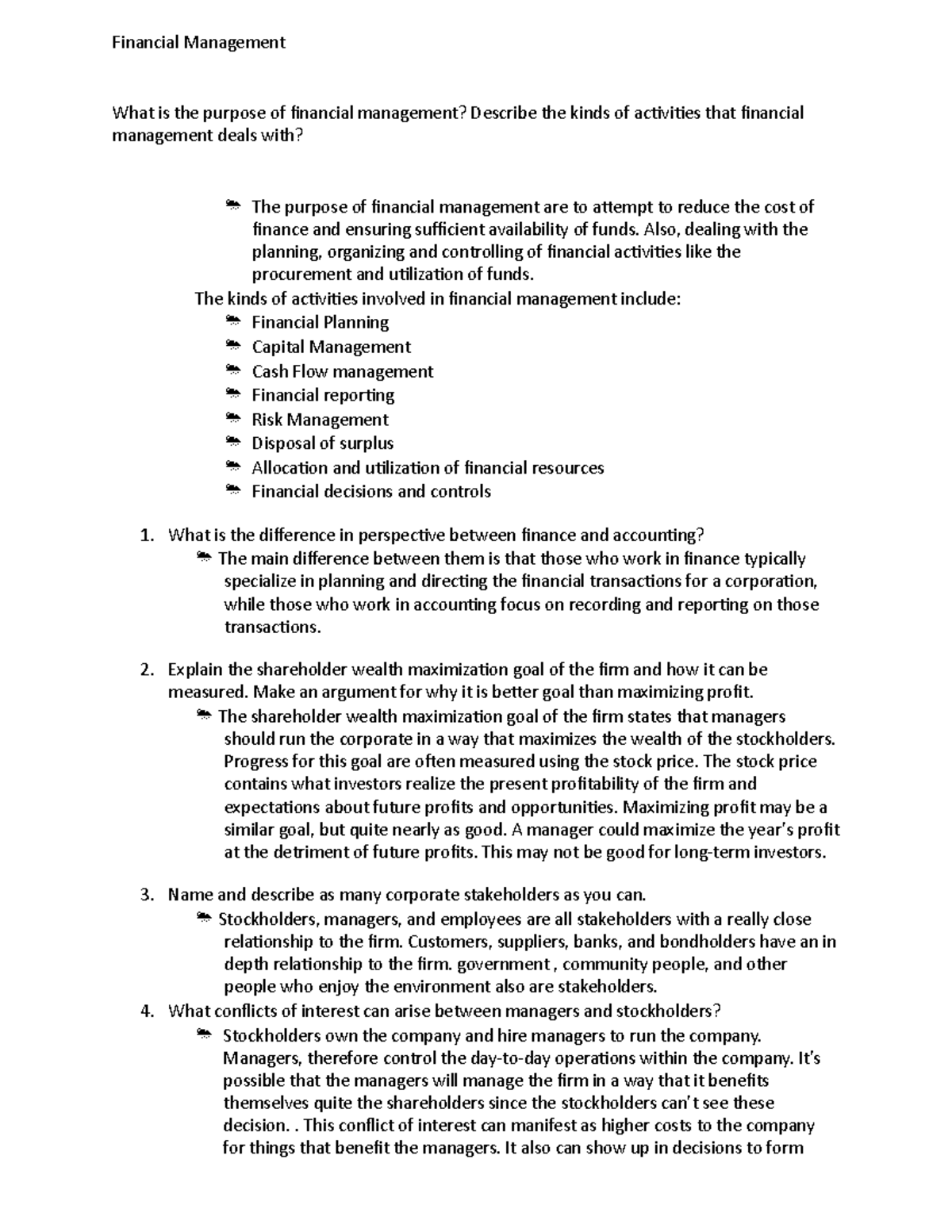 Financial Management Overview: Concepts & Key Activities - Studocu
