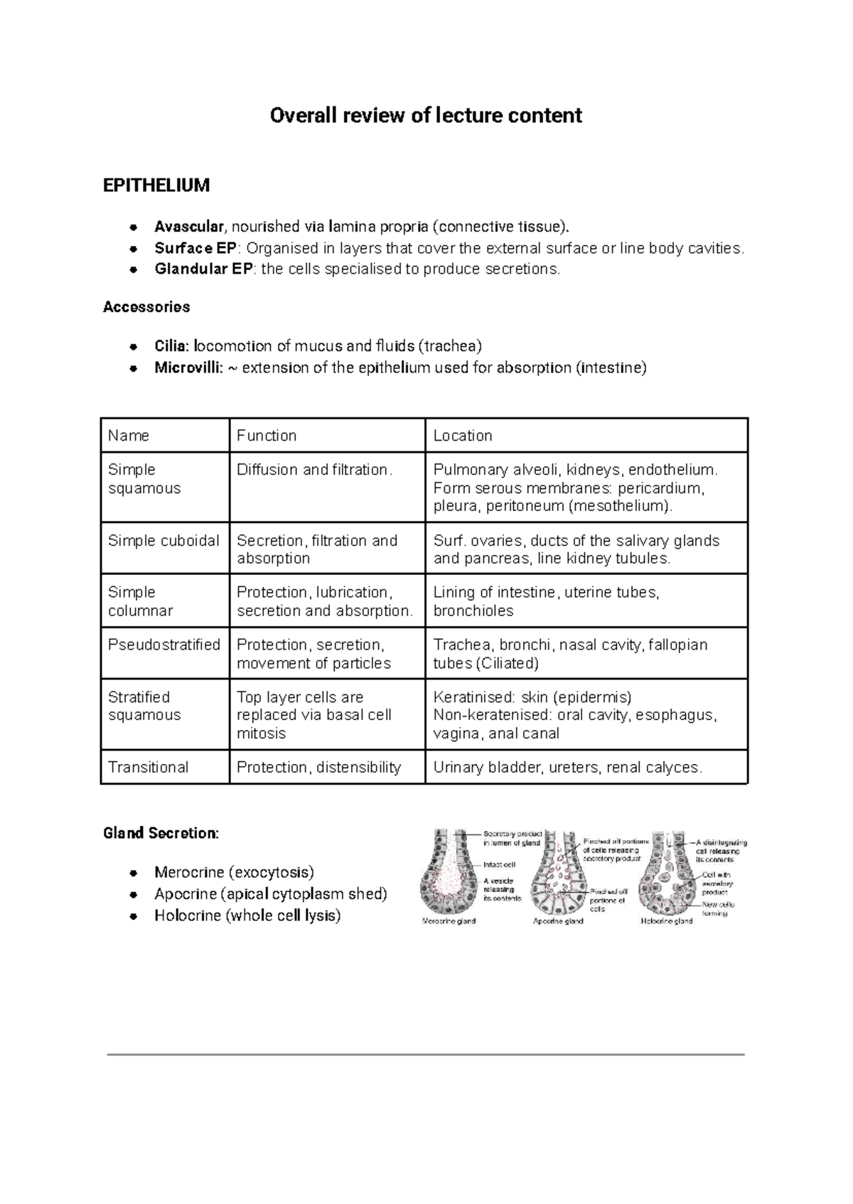 Histology Cheat Sheet: EPITHELIUM & CONNECTIVE TISSUE Overview - Studocu