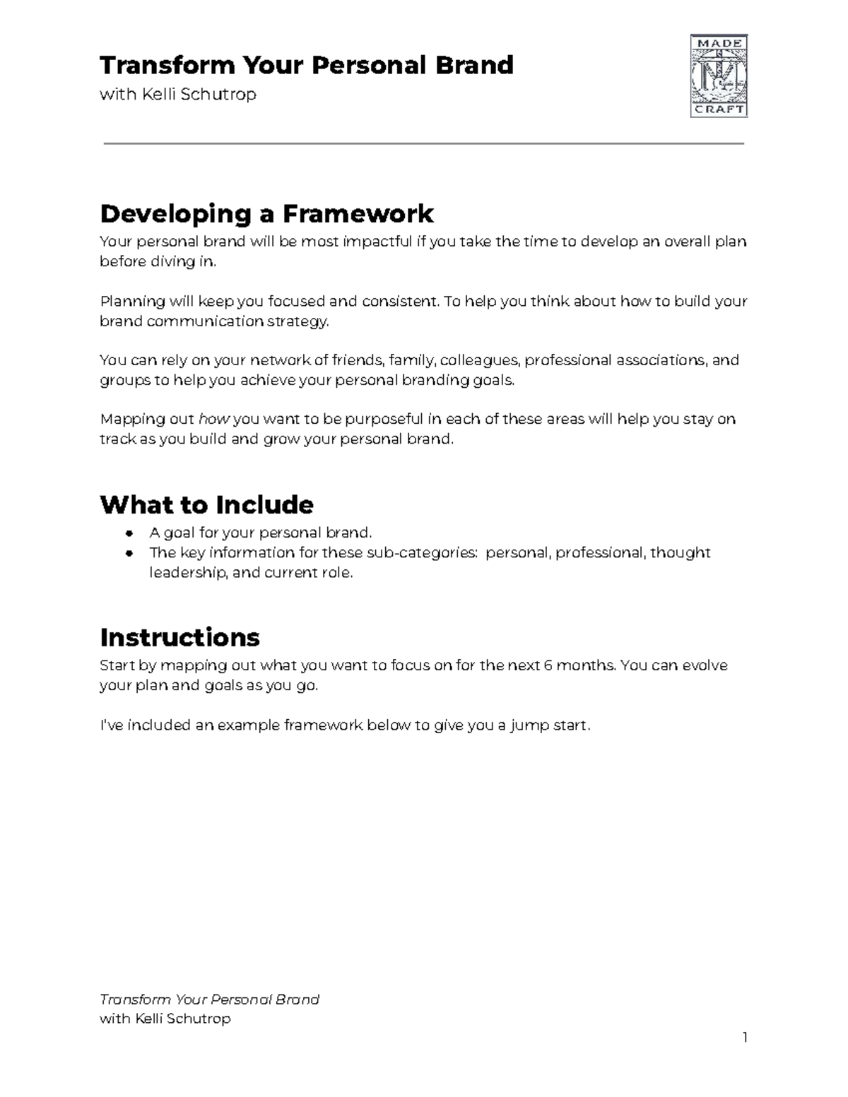 Transform Your Personal Brand Worksheet: A Guide by Kelli Schutrop ...