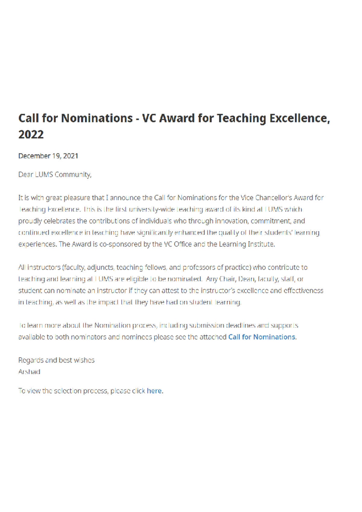 Call for Nominations: VC Award for Teaching Excellence 2022 - Studocu
