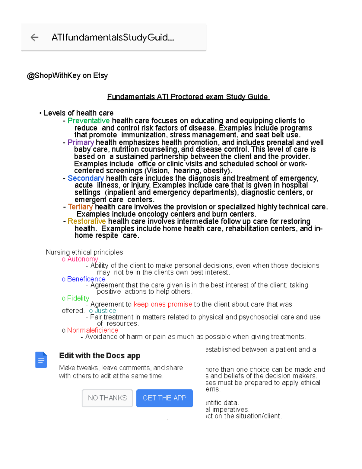 Fundamentals Nursing Final Exam Study Guide: Key Concepts and Care - Studocu