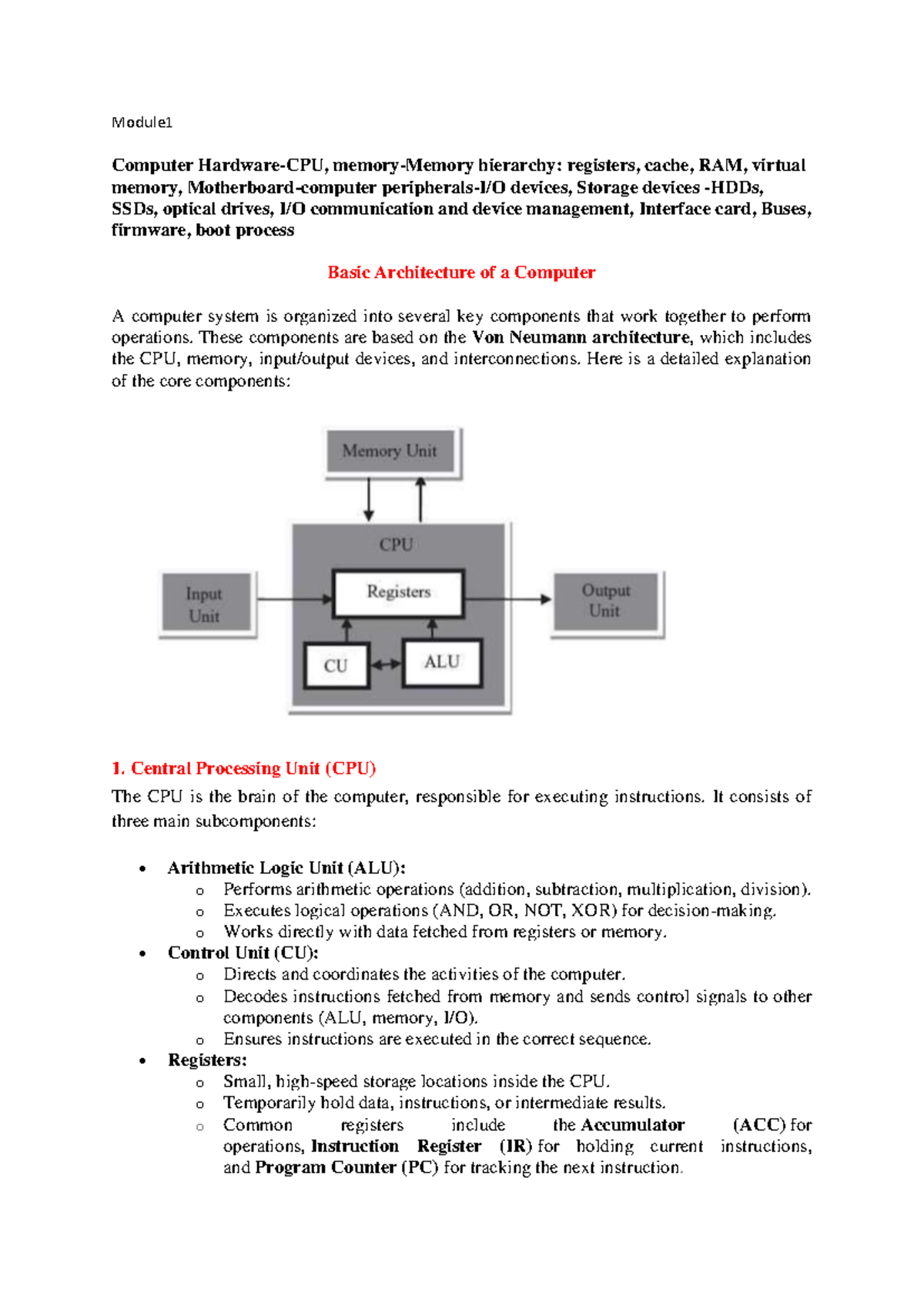FOC-Computer Architecture: Hierarchy, Memory, and Devices Overview ...