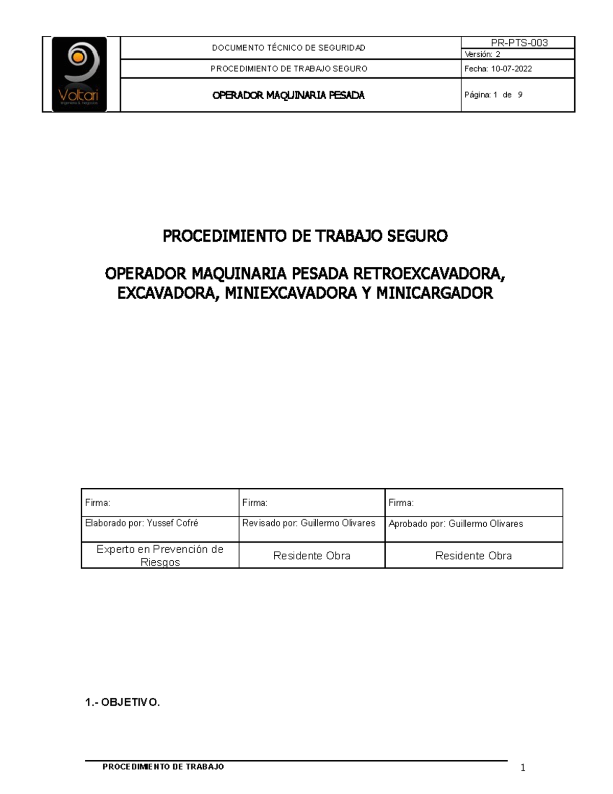 PR-PTS 003 OP - Procedimiento de Trabajo Seguro: Operador de Maquinaria ...