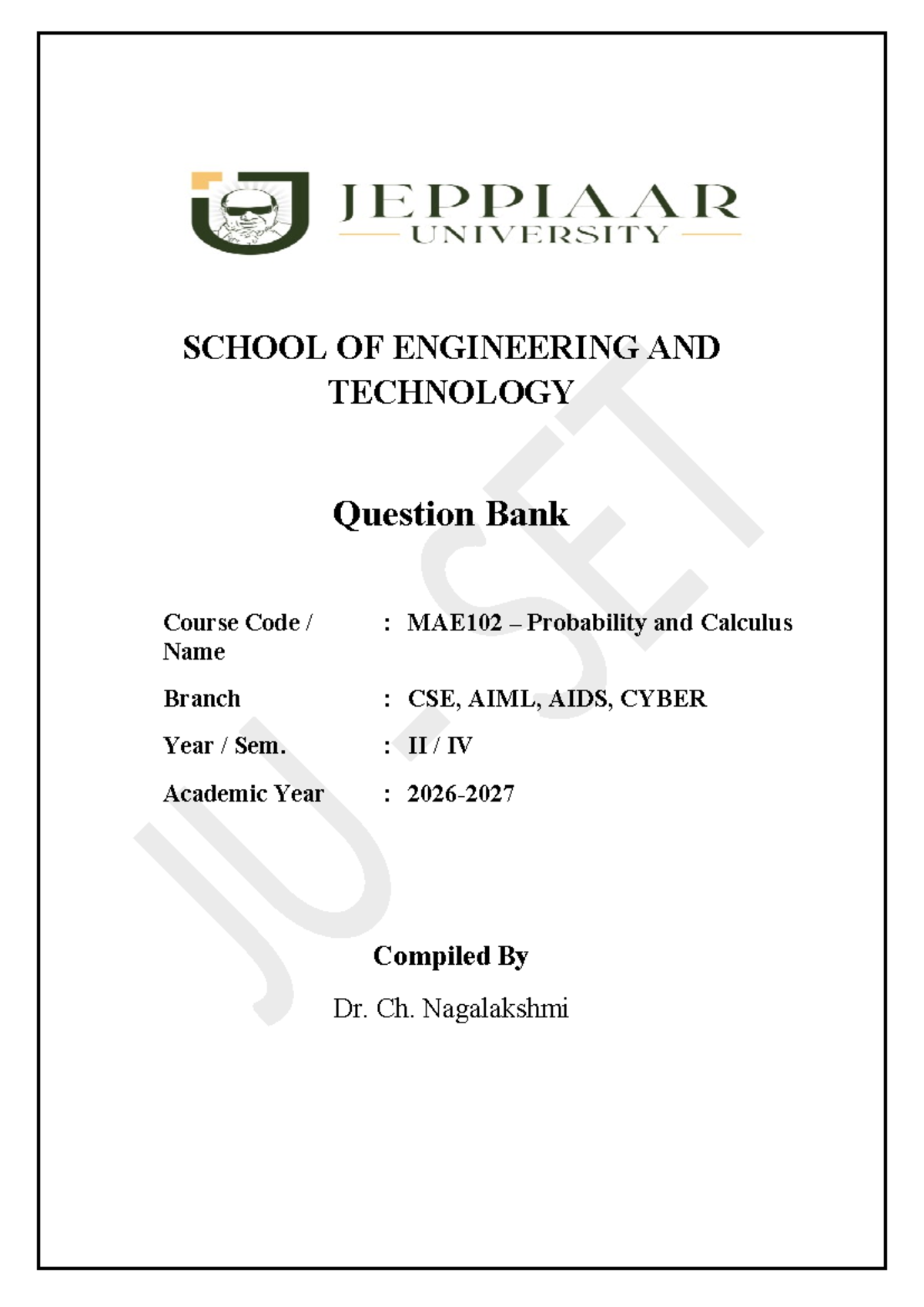 Question Bank MAE102: Probability and Calculus - Semester IV - Studocu