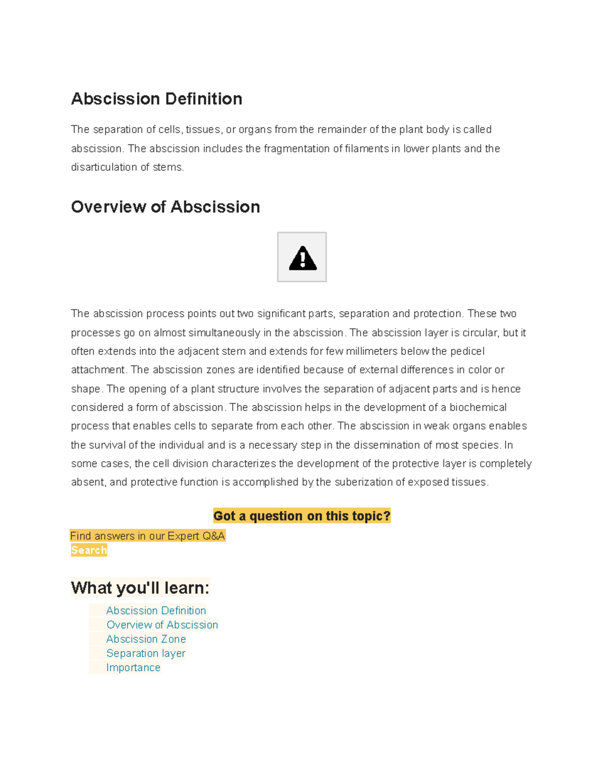Biology (21) - Abscission Definition The separation of cells, tissues ...