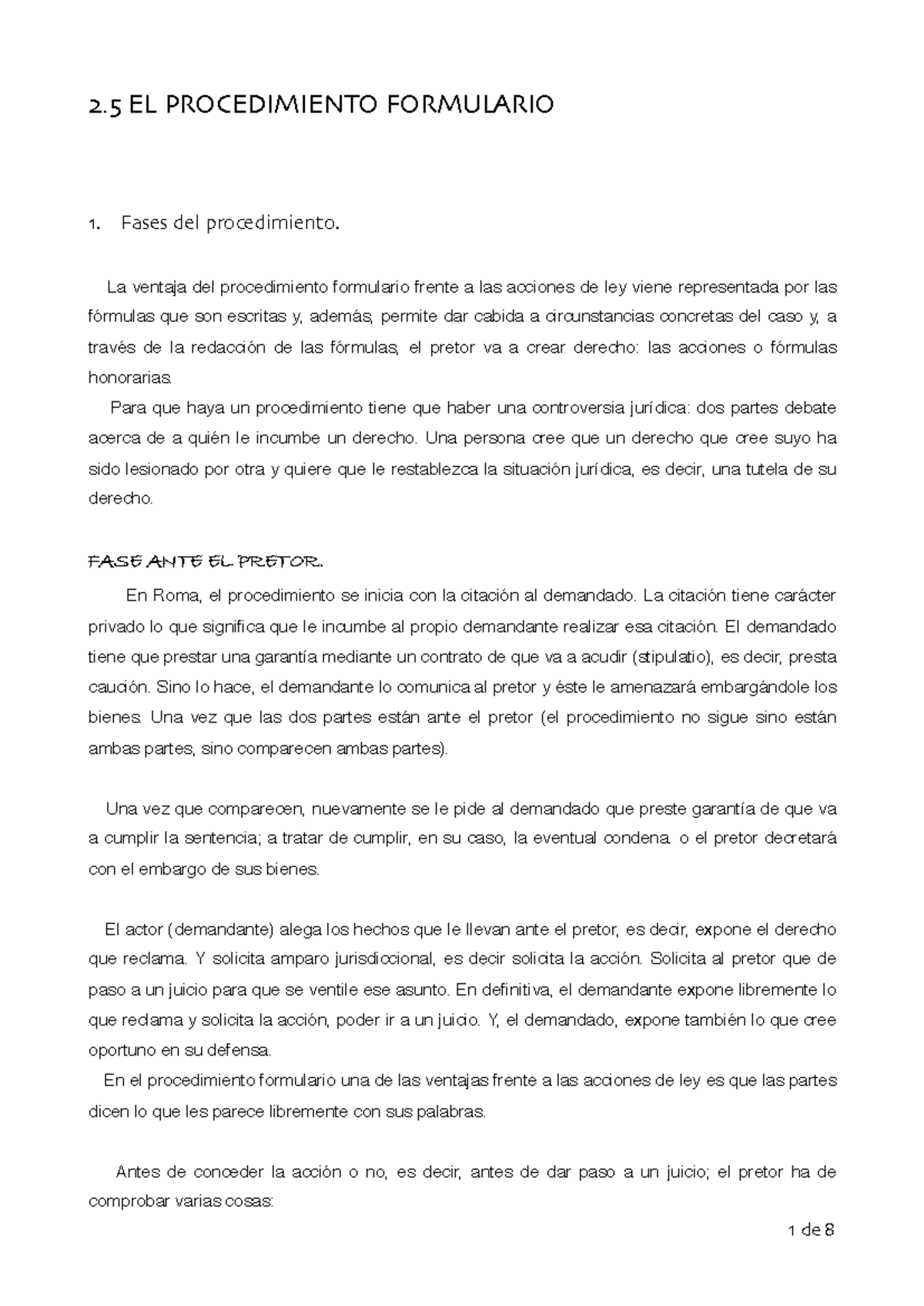 2.5 Derecho Romano - Apuntes sobre el Procedimiento Formulario - Studocu
