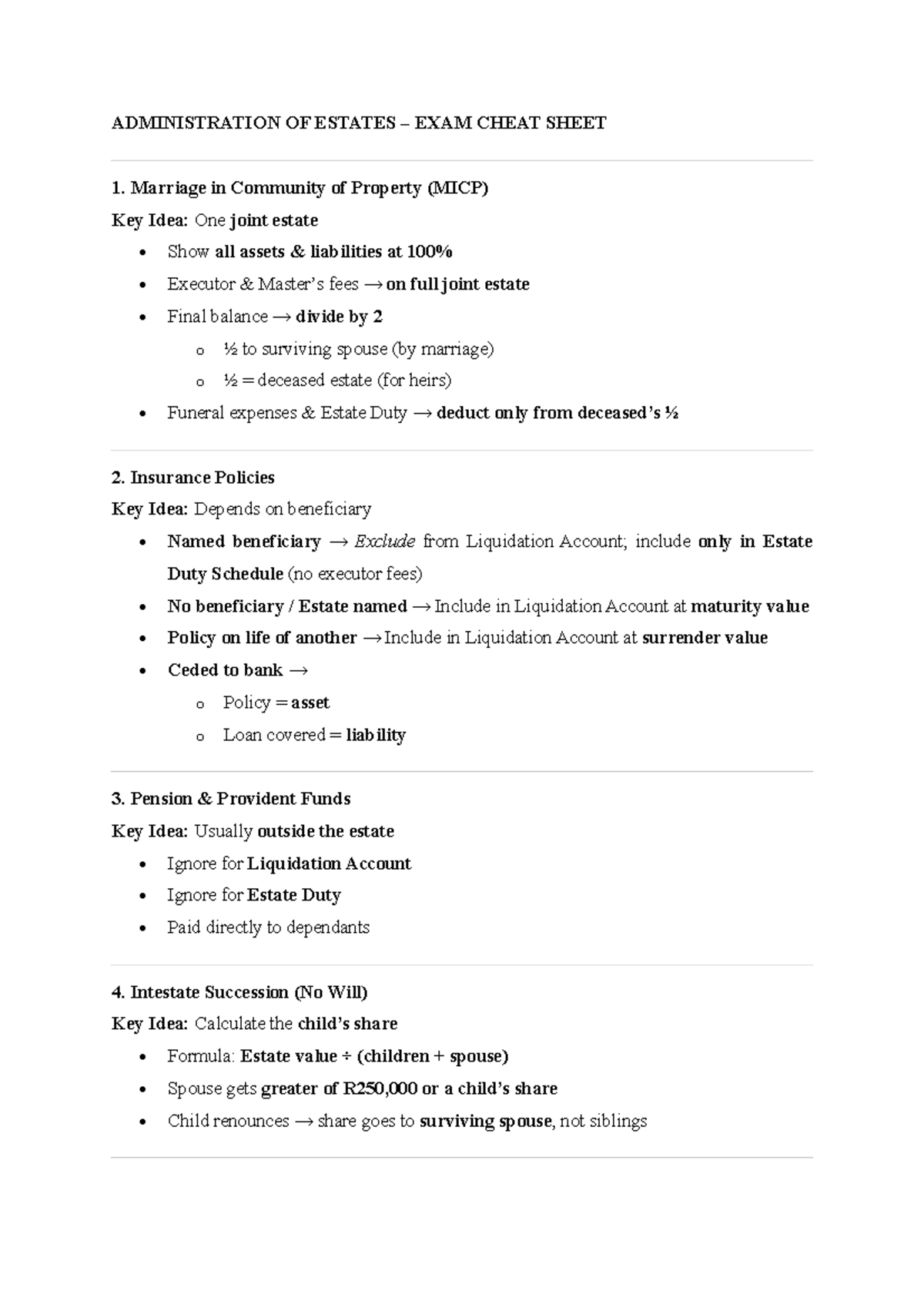 ADMINISTRATION OF ESTATES EXAM CHEAT SHEET: KEY CONCEPTS & GUIDELINES ...