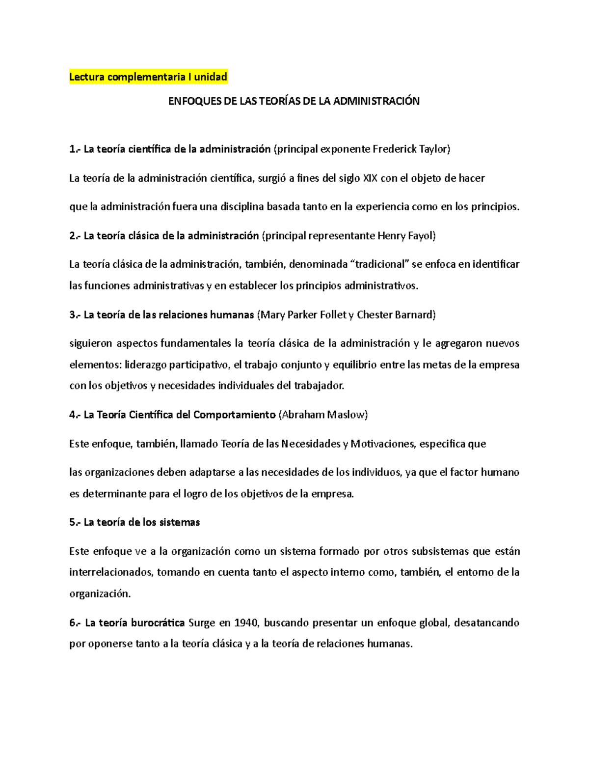 Lectura Complementaria I: Teorías de la Administración en Admon ...