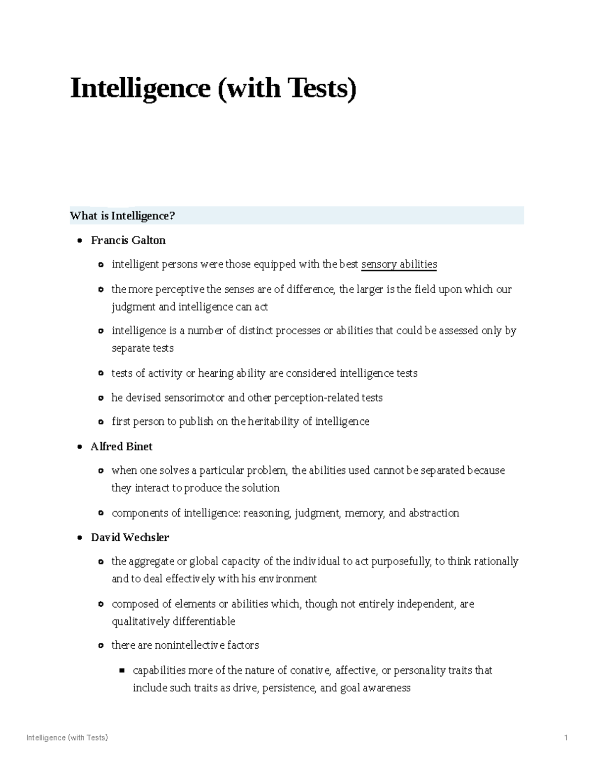 Intelligence (with Tests) Overview: Key Theories and Assessments - Studocu