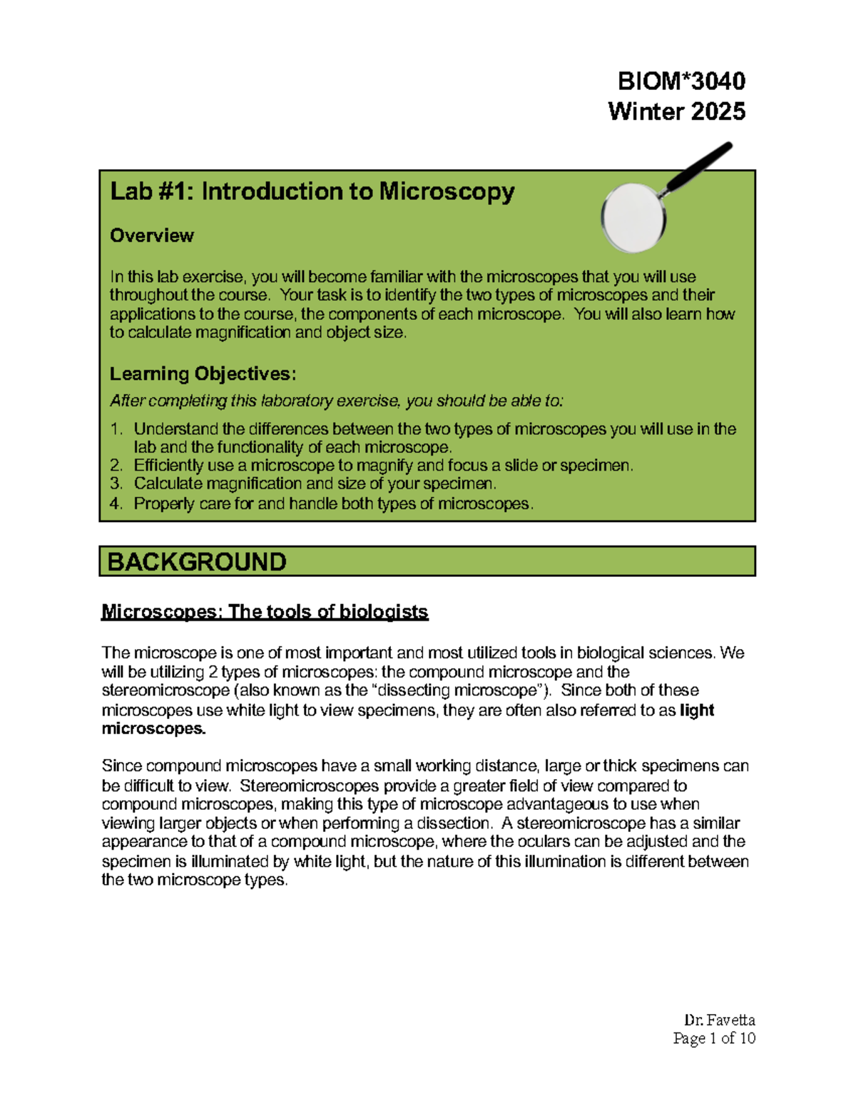 BIOM3040 Lab 1 Microscopy W25 - Microscopes: The tools of biologists ...