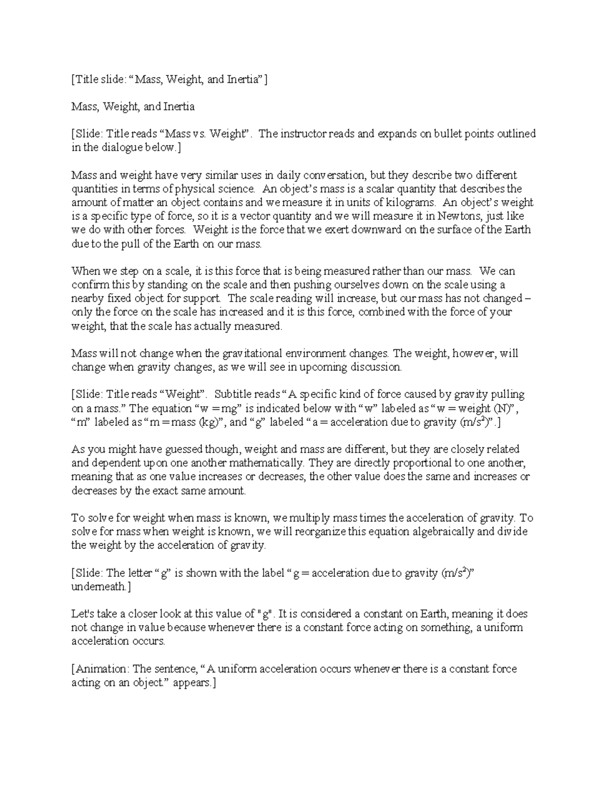 04 Mass, Weight, and Inertia: Understanding Forces and Gravity - Studocu