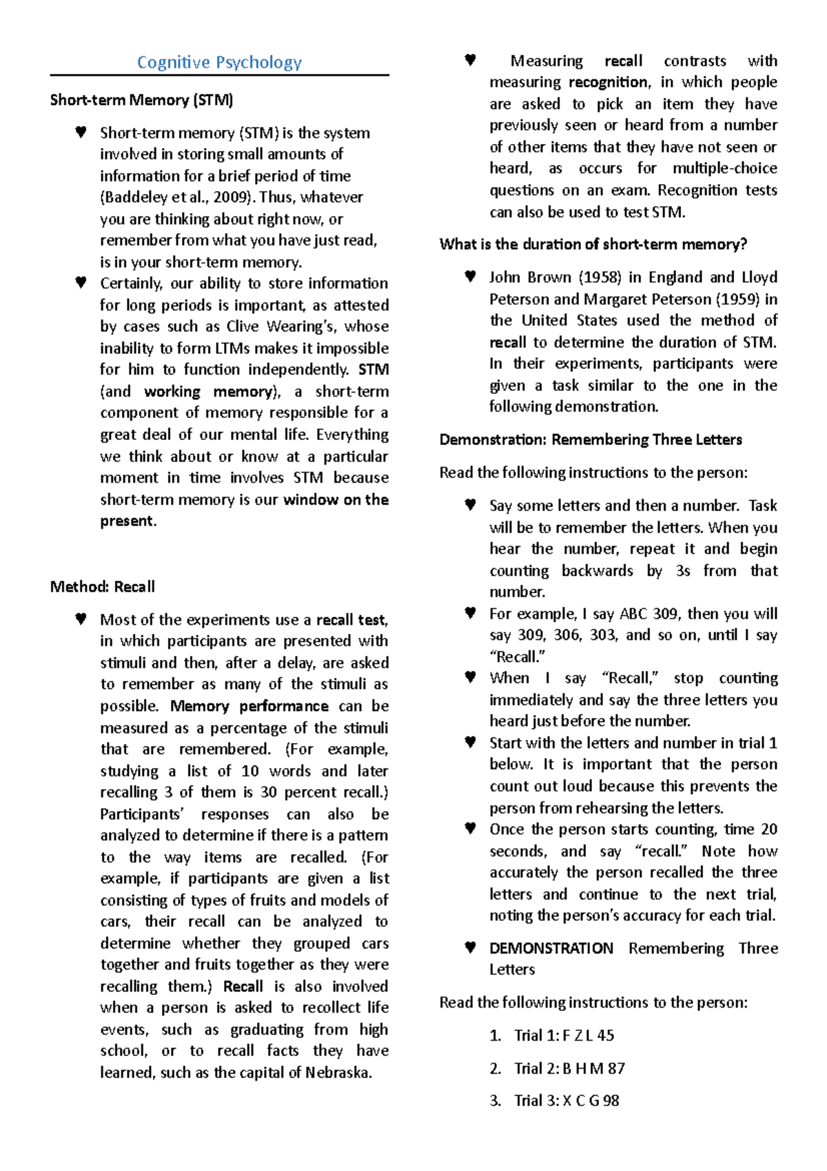 Cognitive Psychology (Final Exam): Understanding Short-term Memory ...