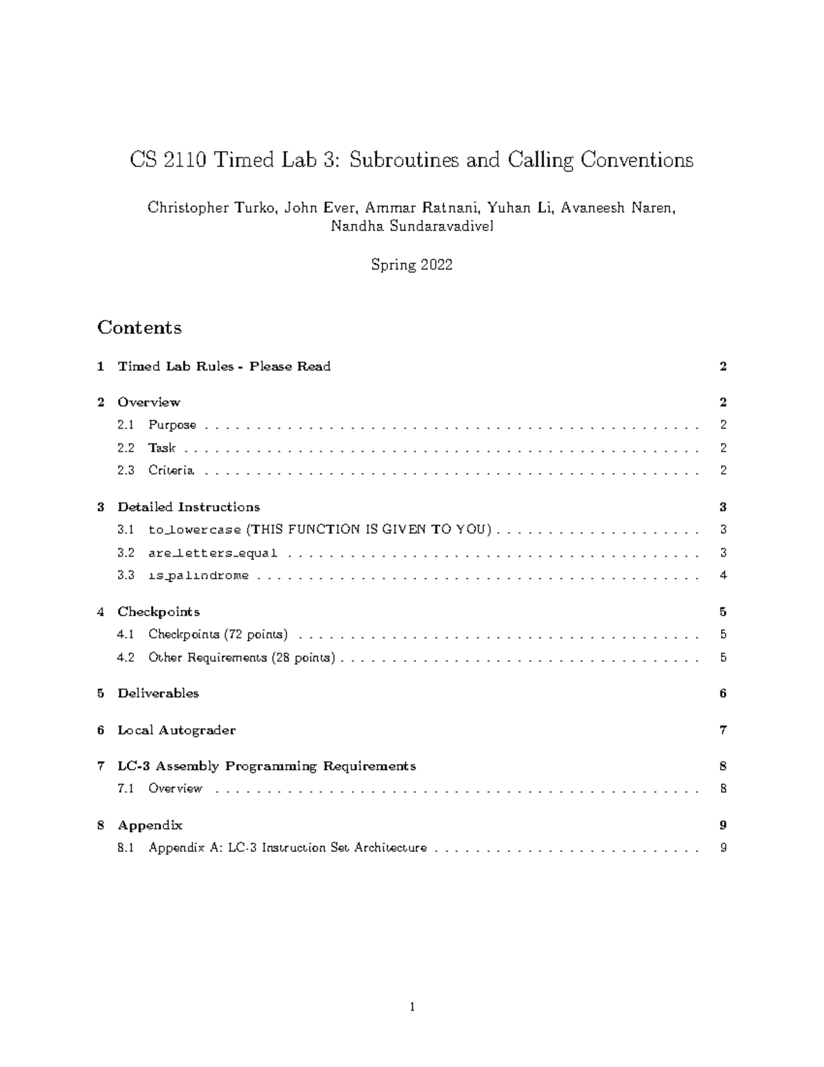 Tl03 - Timed Lab - CS 2110 Timed Lab 3: Subroutines and Calling Conventions Christopher Turko ...