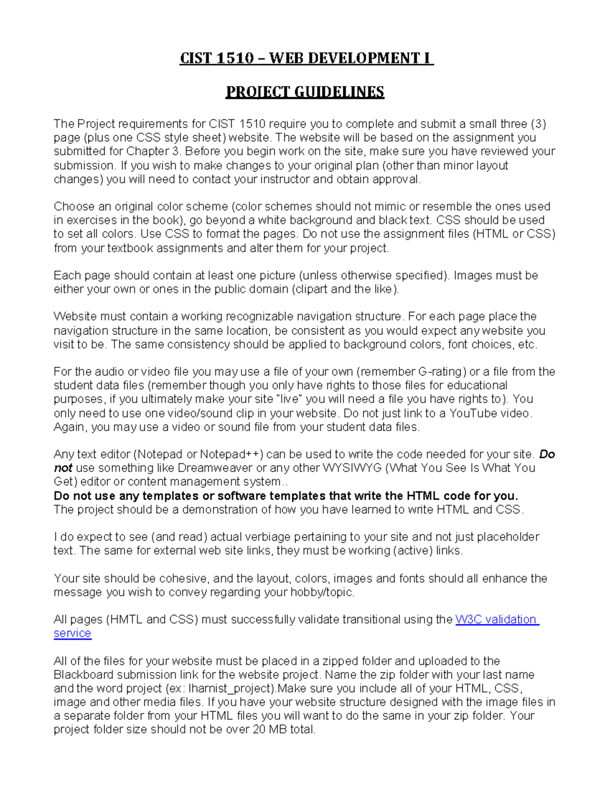 CIST 1510 Final Project Guidelines for Web Development I - Studocu