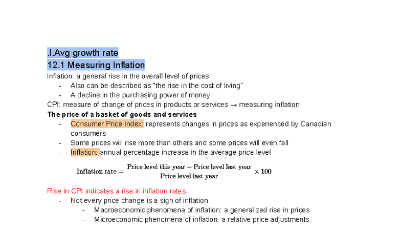 Macroecon - Inflation Chapter 12: Understanding CPI and Price Changes ...