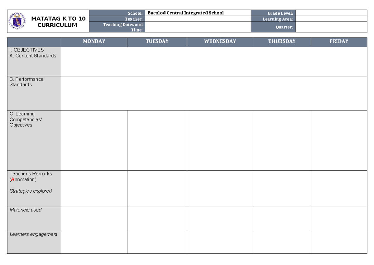 DLL- Reflection- Matatag- English - Bachelor of elementary education ...
