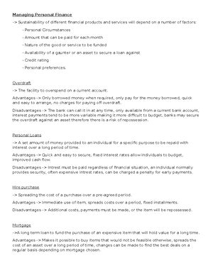 Unit 3 Finance Revision Learning Aim E BTEC L3 - Unit 3: Personal and ...