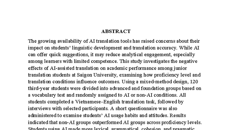 The Negative Impact of AI on Translation Performance: A Study of Junior ...