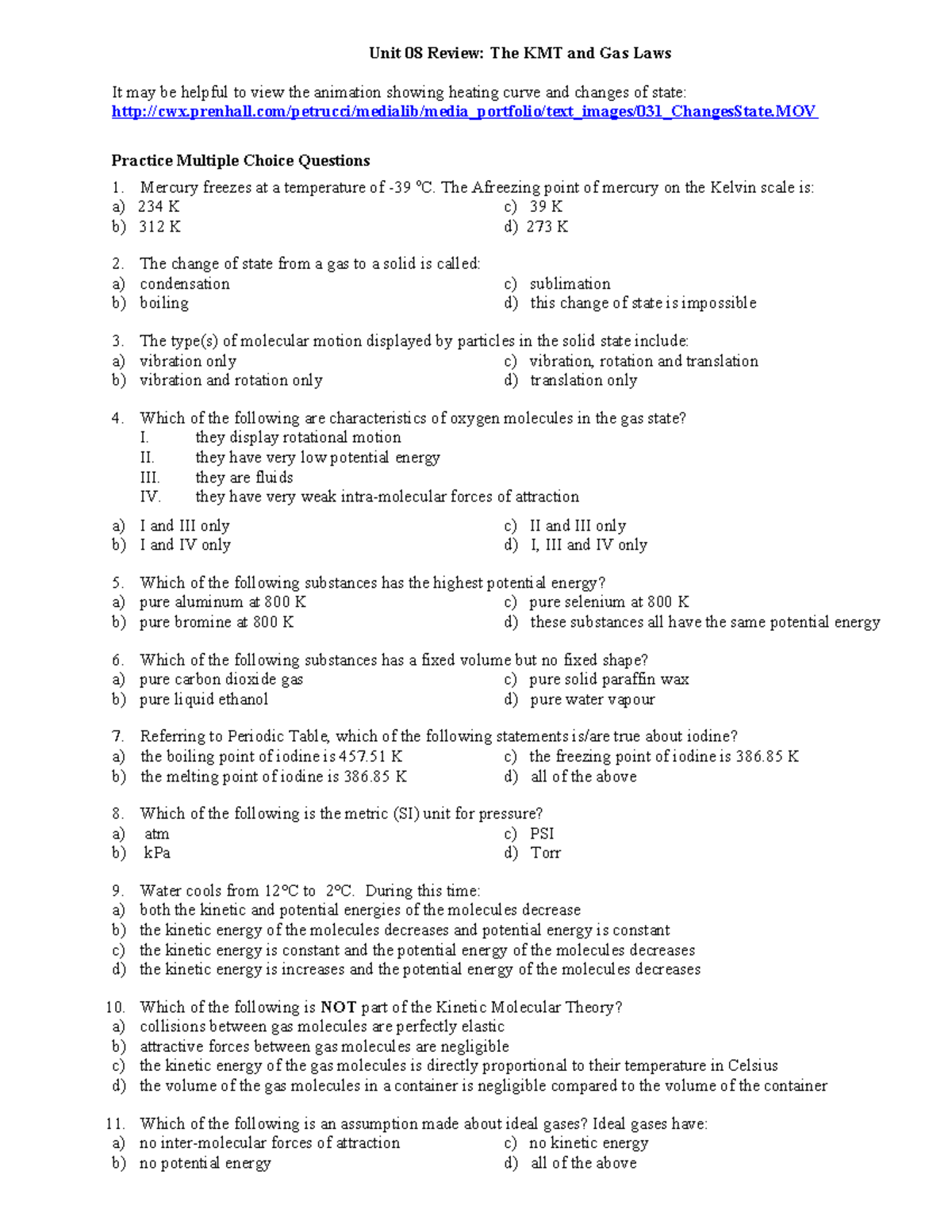 Copy of Unit 08 Unit Review, KMT and Gas Laws - Unit 08 Review: The KMT ...