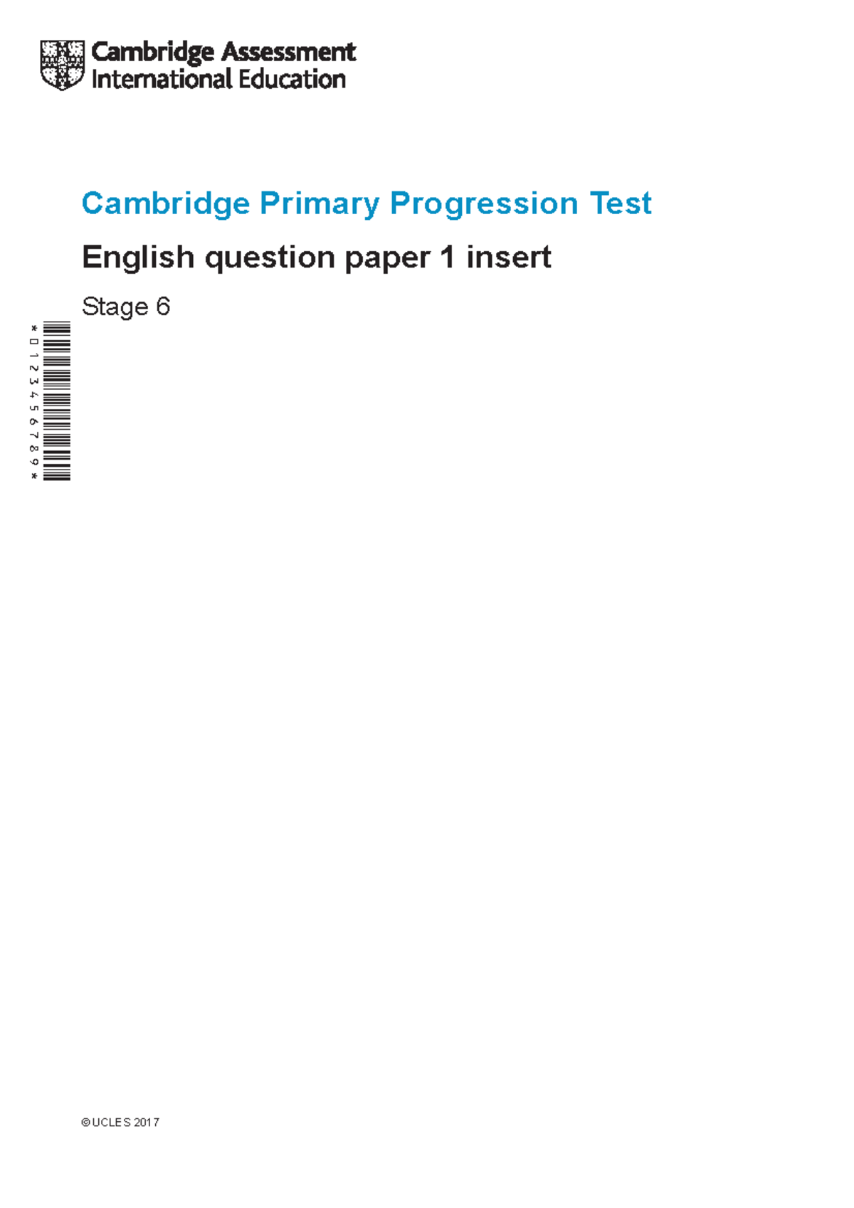 Cambridge Primary Progression Test - 0844 English Stage 6 Paper 1 ...
