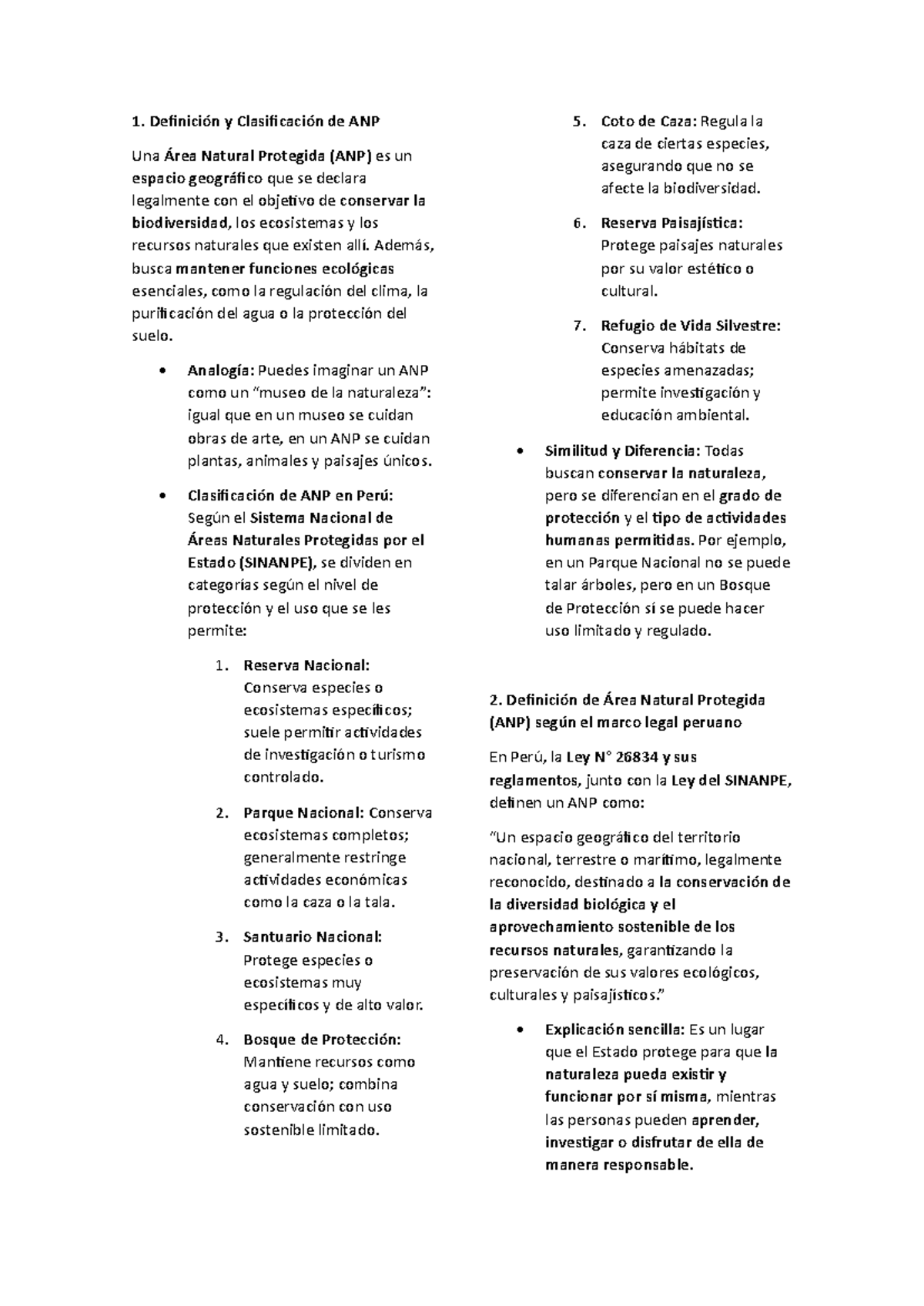 Definición y Clasificación de ANP en Perú: Un Estudio Detallado - Studocu