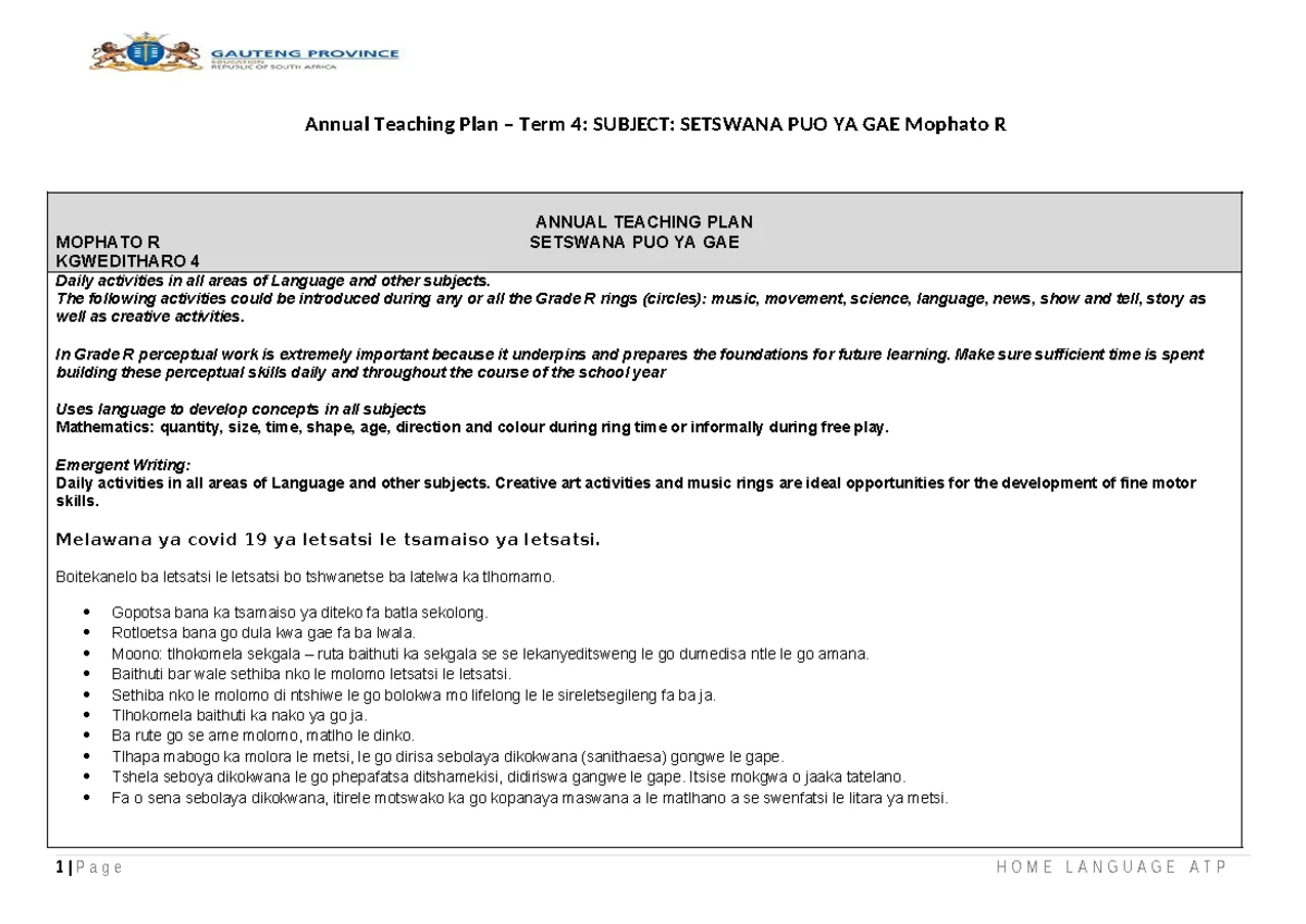Grade R Life Skills ATP Term 3 – 2023 Final Exam Guide - Studocu