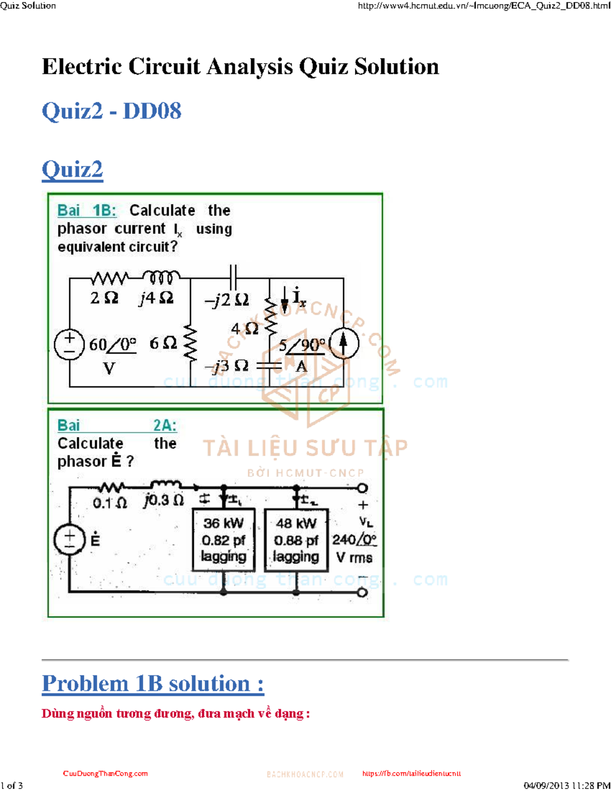 ECA Quiz2 - DD08 Solutions for Electric Circuit Analysis - Studocu
