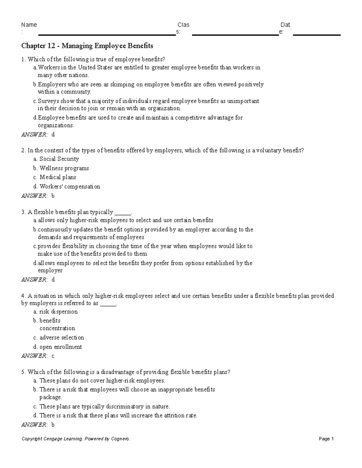 Chapter 12 - Employee Benefits Management Insights and Analysis - Studocu