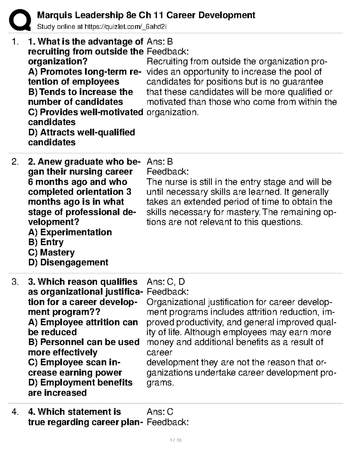 CH 11 Leadership - Practice Questions and Answers Review - Studocu