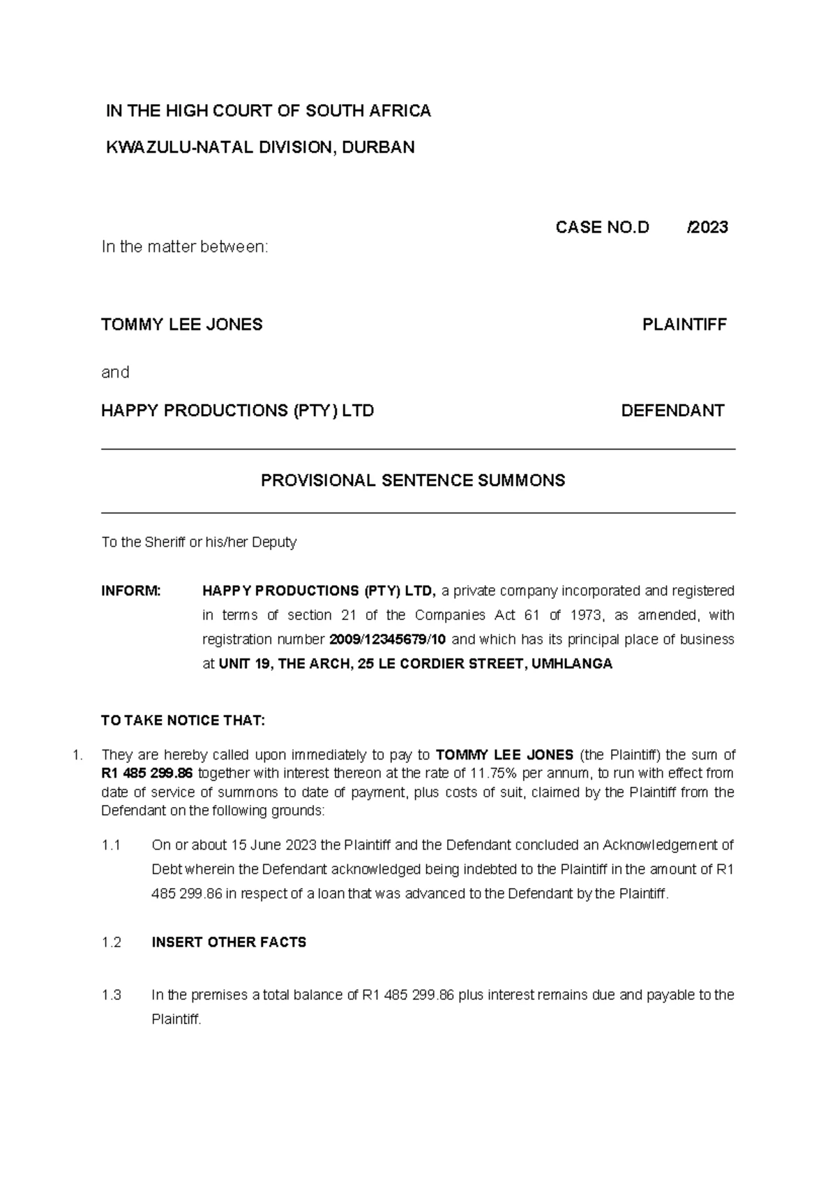 Hearing Date Application Form ANN 4: Gauteng High Court Pta & Jhb - Studocu