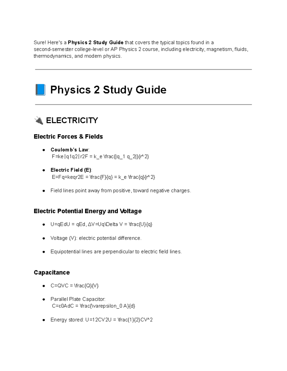 Physics 2 Study Guide: Key Topics in Electricity, Magnetism, and More - Studocu