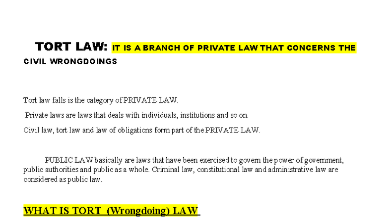 TORT LAW: Understanding Civil Wrongdoings and Remedies - Studocu