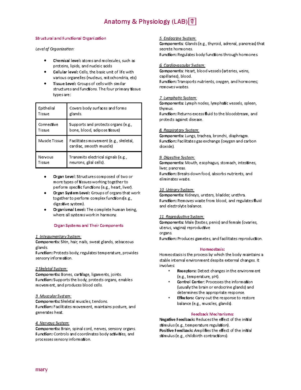 Anatomy & Physiology Lab Notes (Anaphy 101) - 1st Semester - Studocu