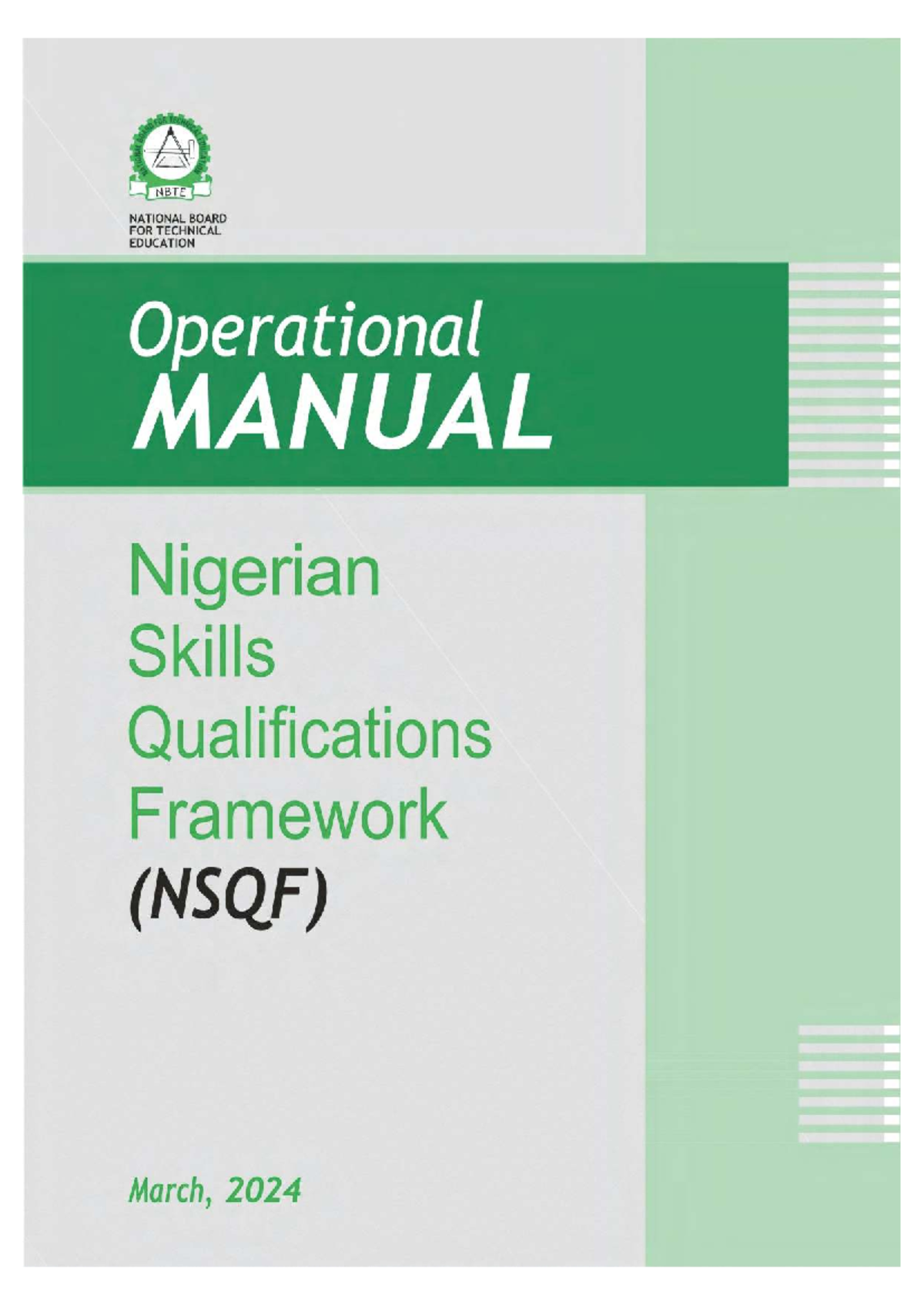 NSQF Operational Manual: Nigerian Skills Qualifications Framework (2024 ...
