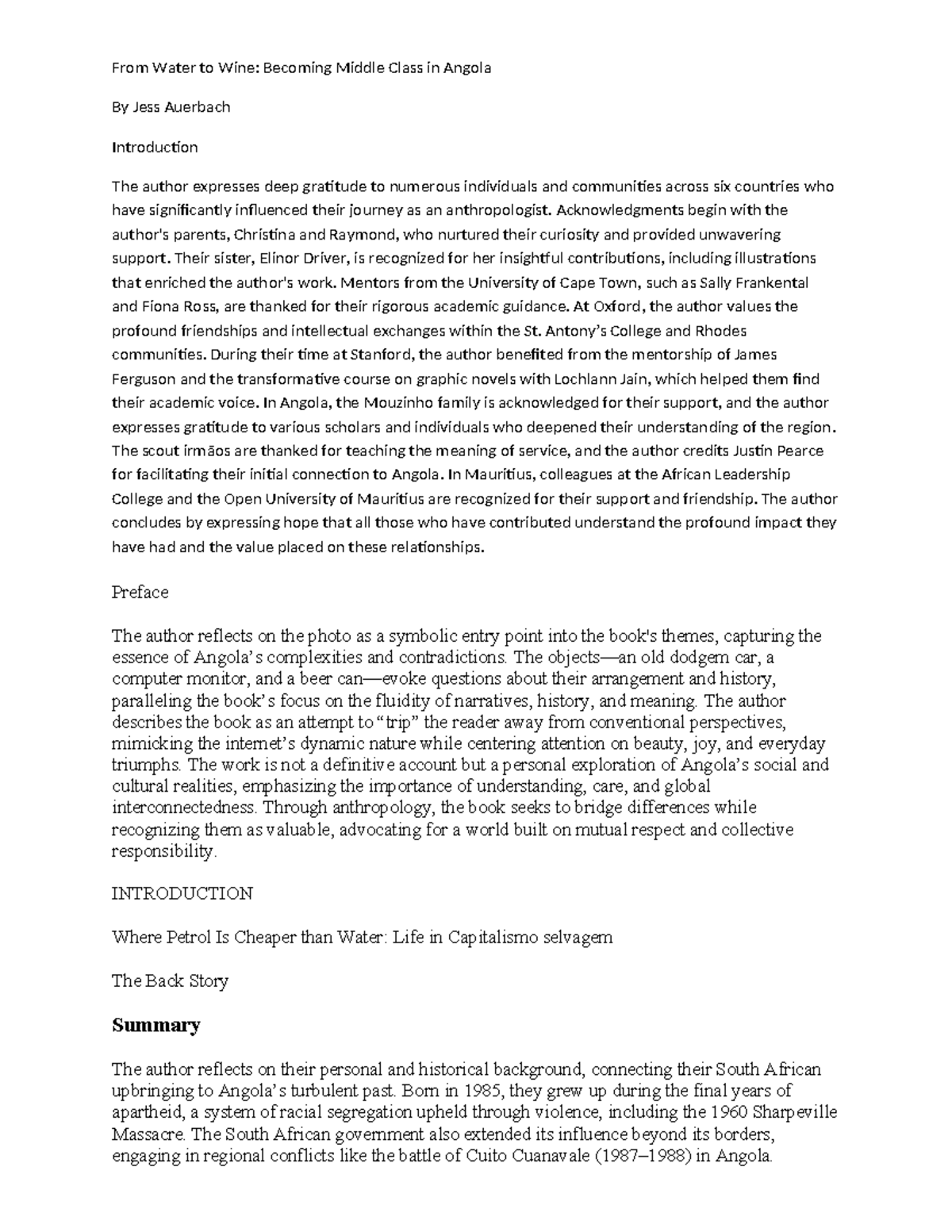 Anth 130 Summary of "From Water to Wine: Becoming Middle Class in ...