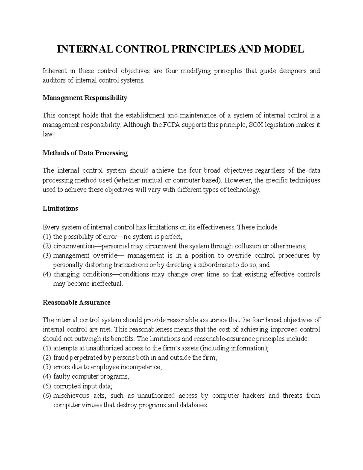 OP Lecture 10: Principles of Internal Control and the PDC Model - Studocu
