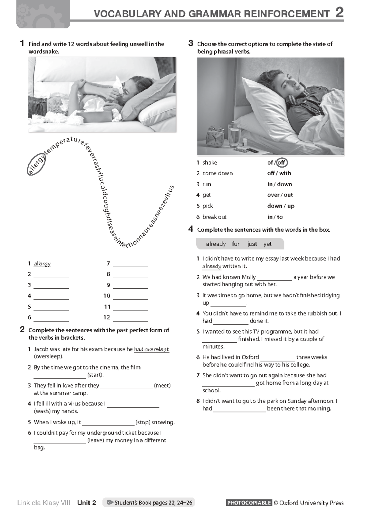 Vocabulary and Grammar Reinforcement L8 U2: Feeling Unwell & Phrasal ...