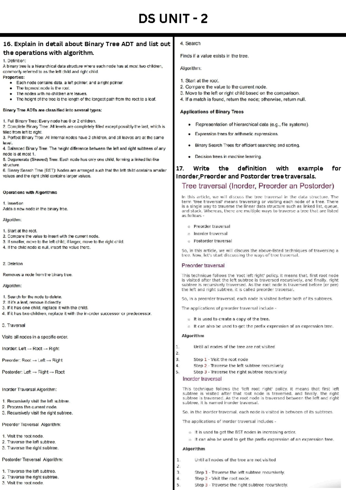 DS UNIT - 2 (Vels) - DS UNIT - 2 16. Explain in detail about Binary ...