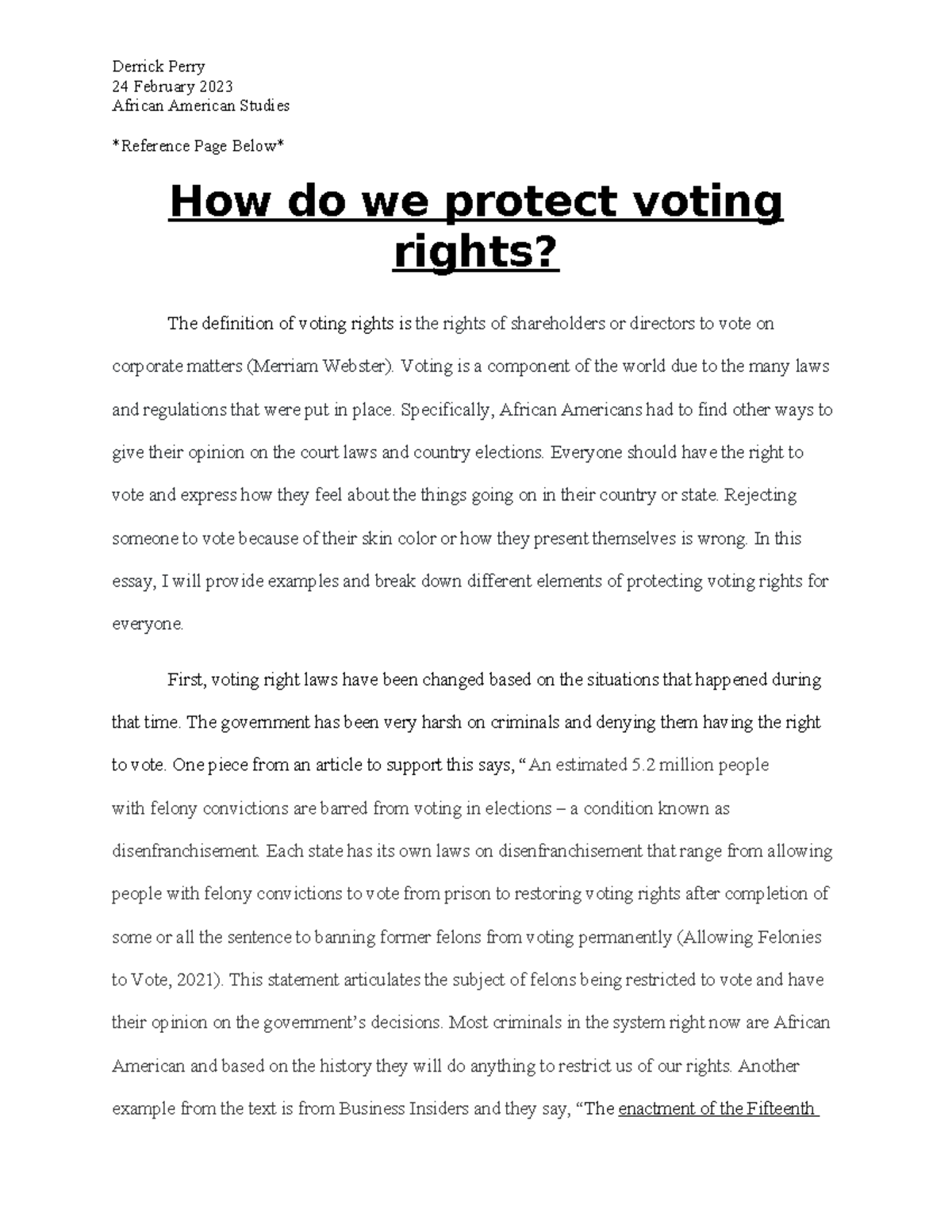 African American Studies Essay: Protecting Voting Rights - Studocu