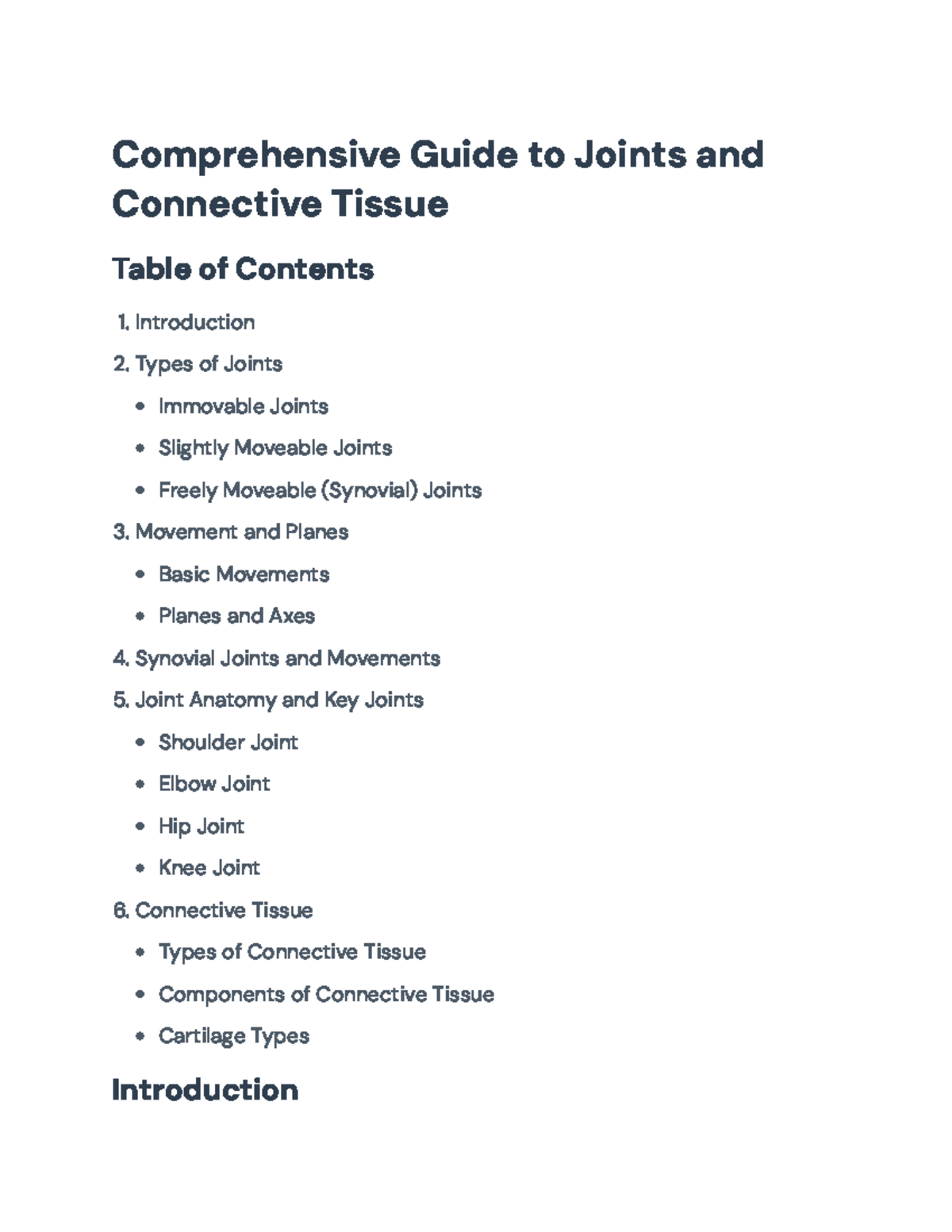 Comprehensive Guide to Joints & Connective Tissue (Course Code) - Studocu