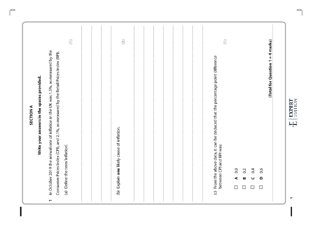 Y12 Inflation Homework: CPI, RPI, and Causes of Inflation - Studocu