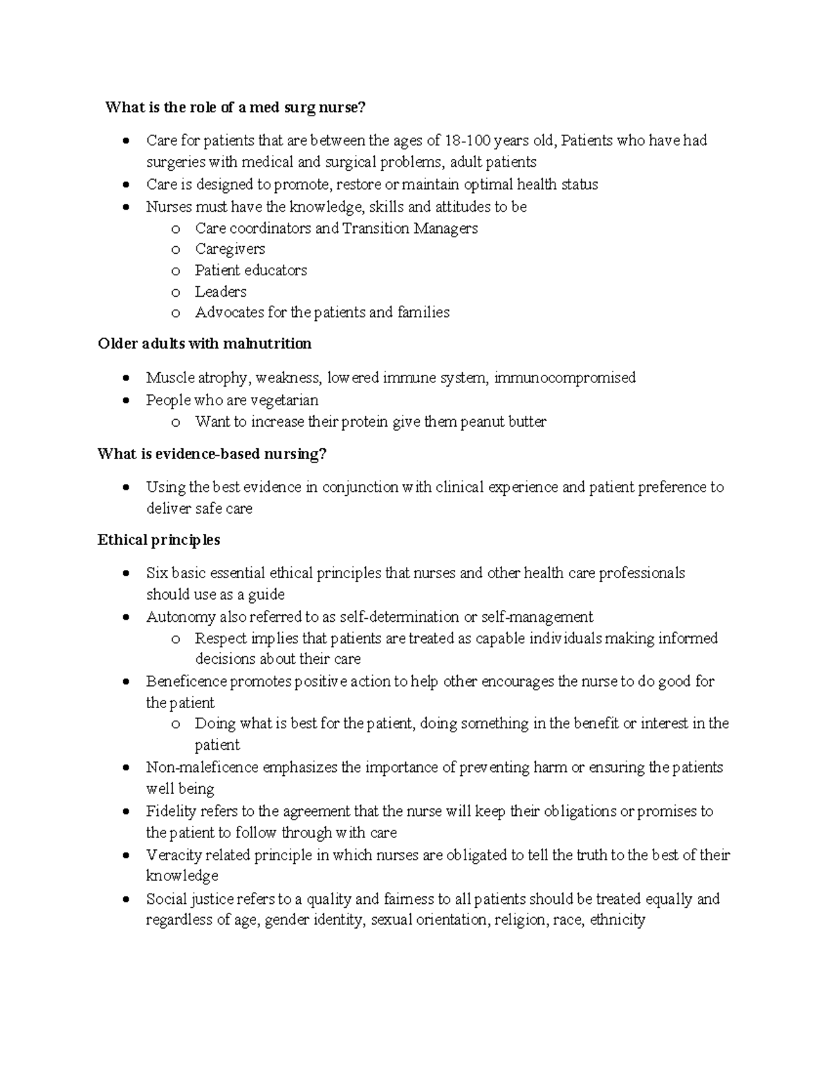 Med Surg Study Guide Test1 - What is the role of a med surg nurse ...