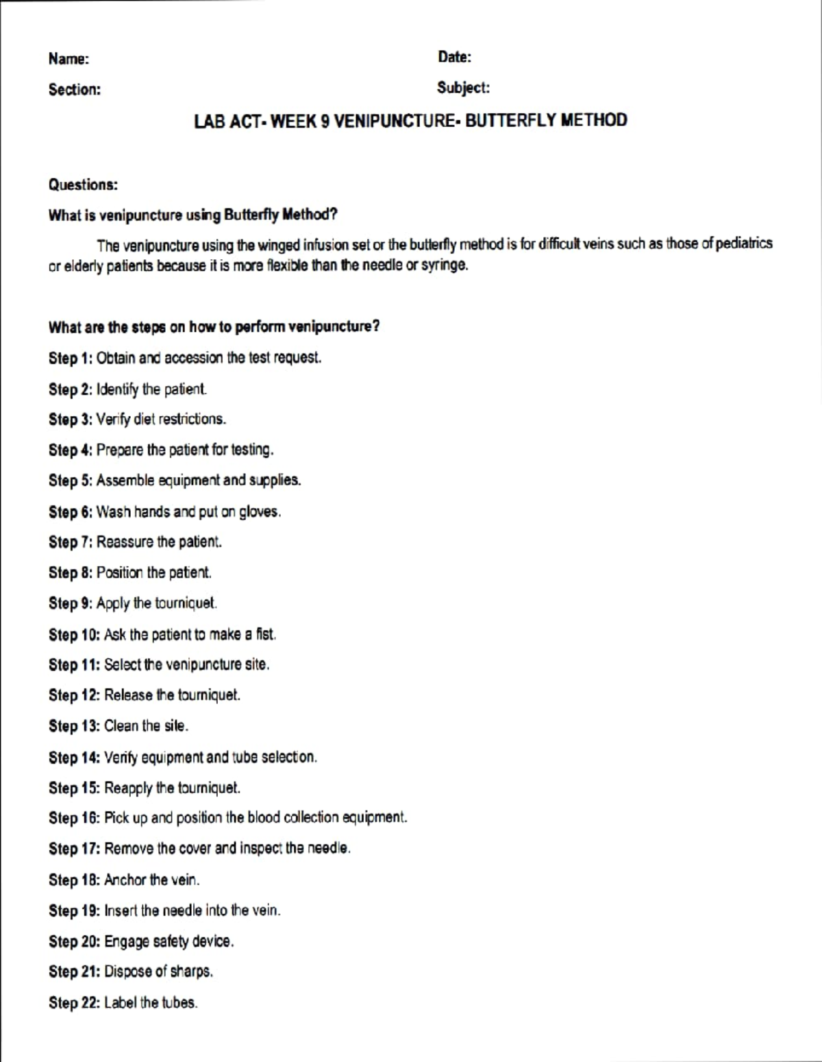 W9 Lab Act: Venipuncture Using Butterfly Method - Steps ...
