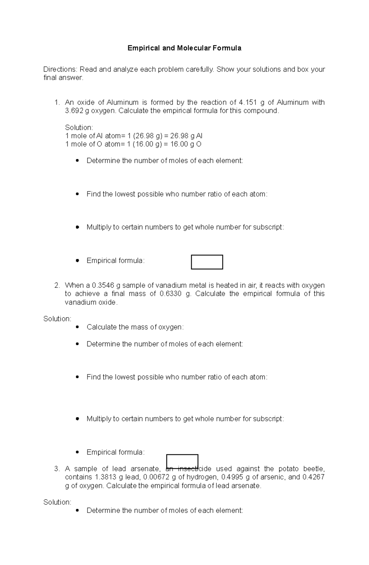 Practice Quiz: Empirical & Molecular Formulas in Chemistry - Studocu