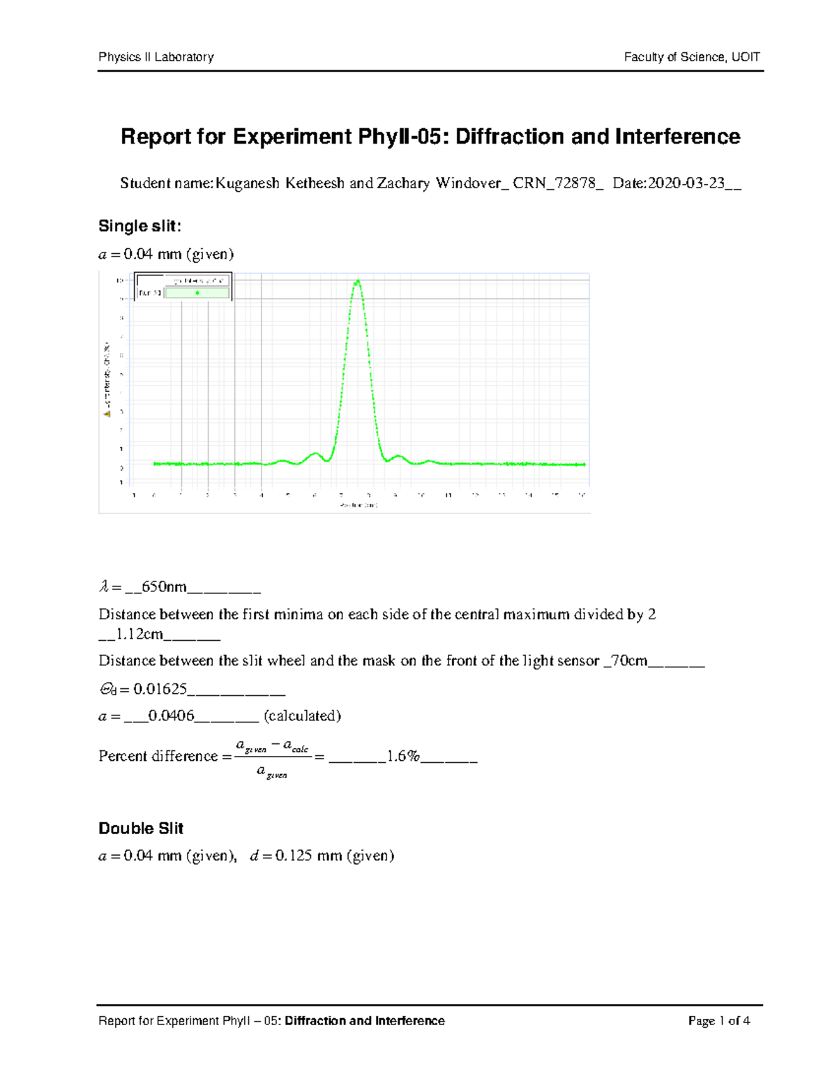 Physics Lab 5 - Diffraction and Interference Summary (PhyII-05) - Studocu