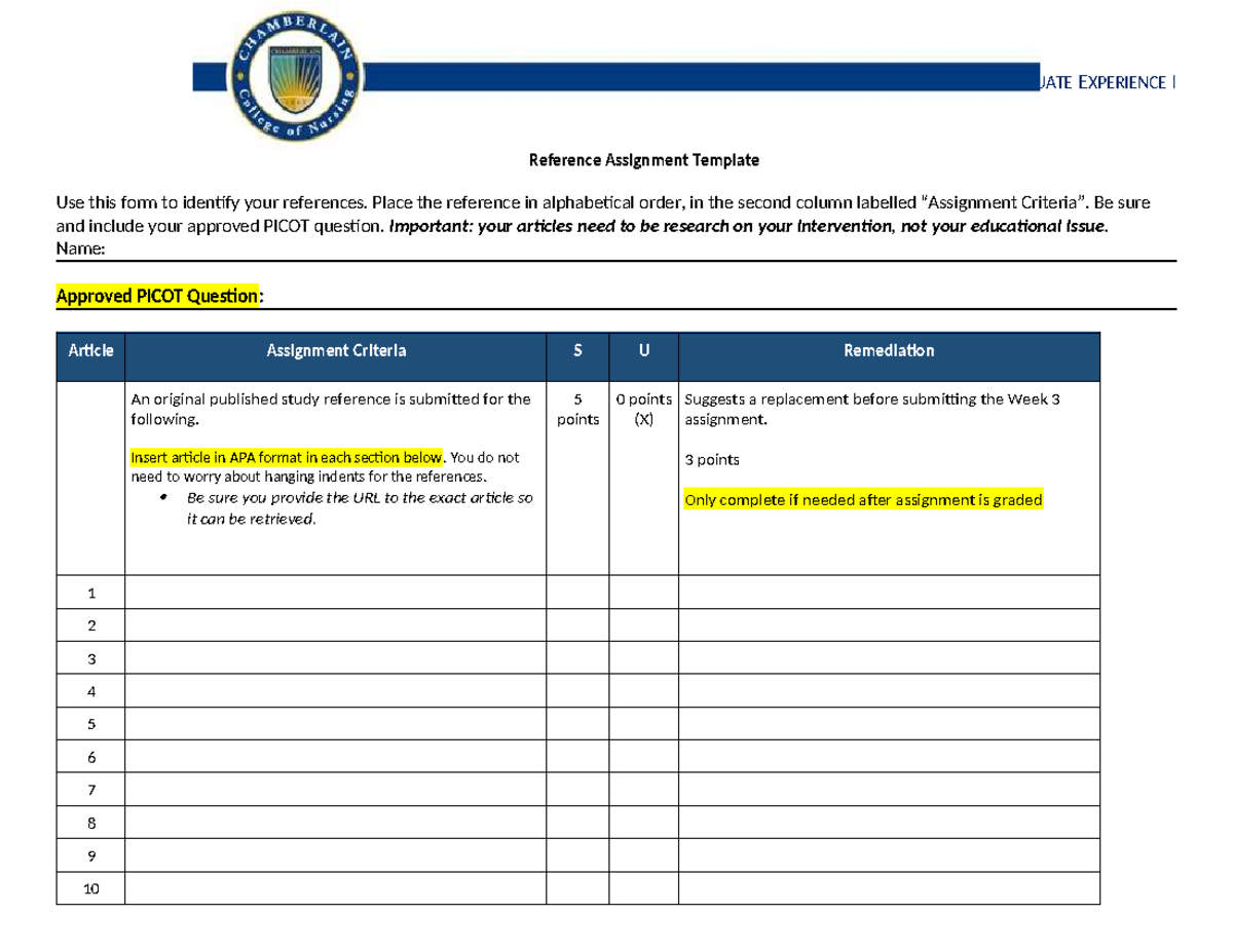NR621: Week 3 Reference List Assignment Template for Nurse Educators ...